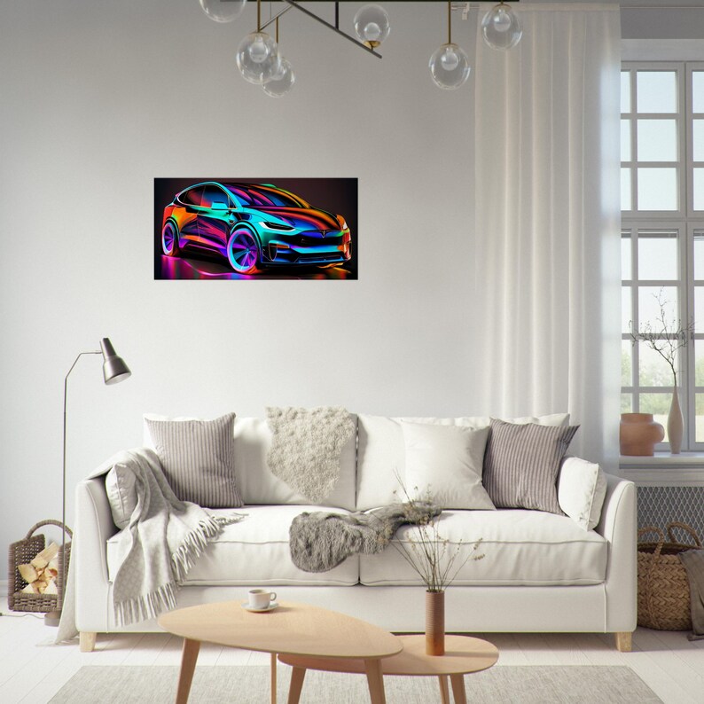 Tesla Model X Neon Abstract Canvas Art, Modern Car Decor - Etsy