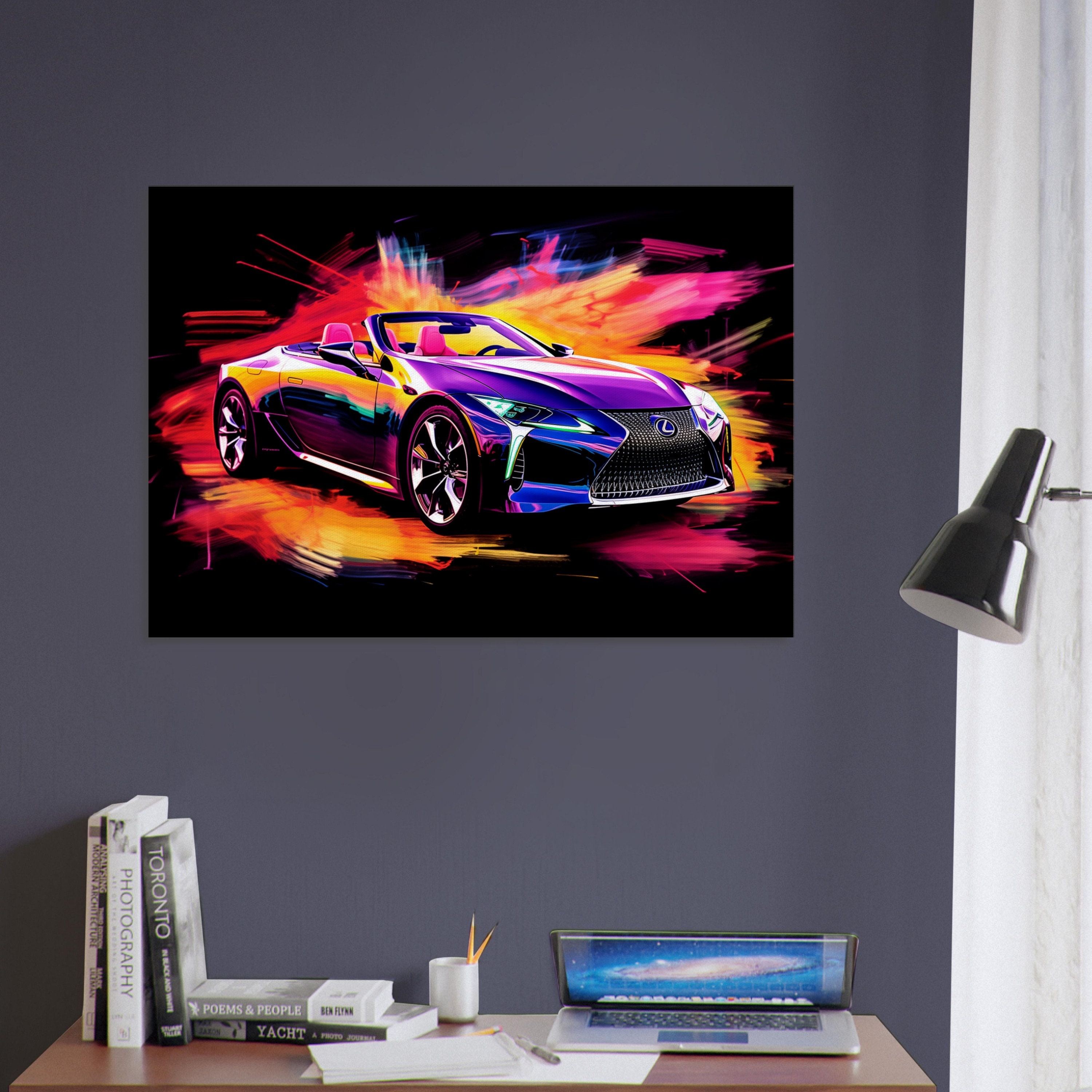 Lexus LC Convertible Abstract Canvas Wall Art Front View With Cool Neon ...