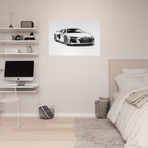 Audi R8 Front View: Exquisitely Detailed Grayscale Pencil Sketch ...