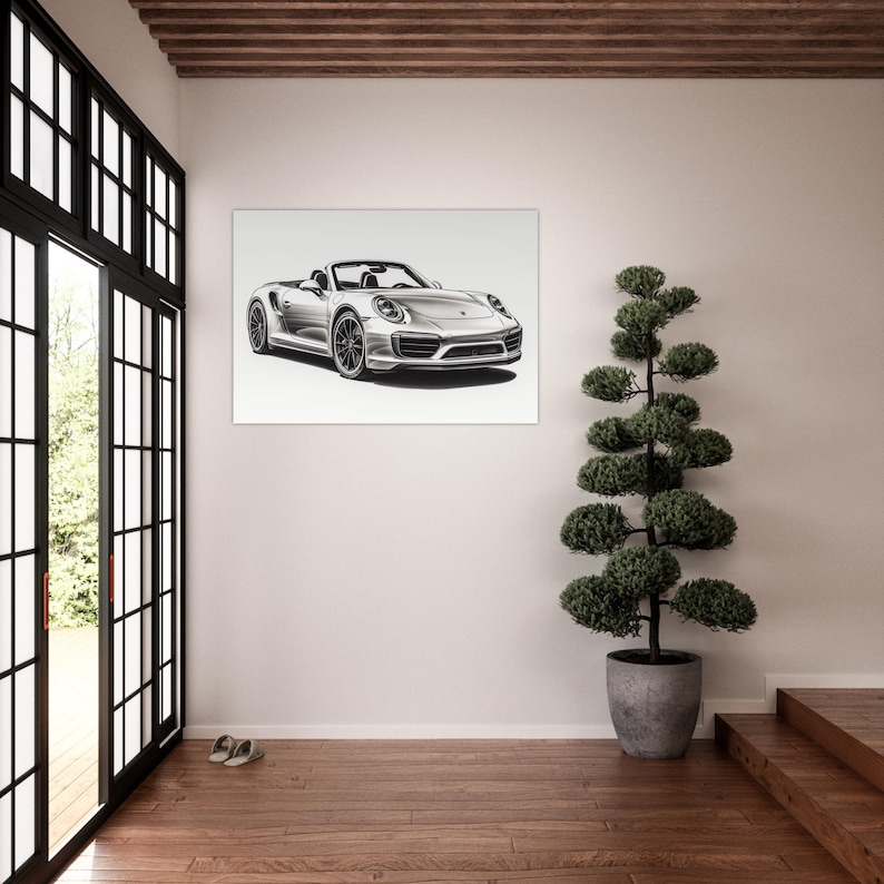 Porsche 911 Turbo S Cabriolet Ultra-detailed Grayscale Pencil Sketch ...
