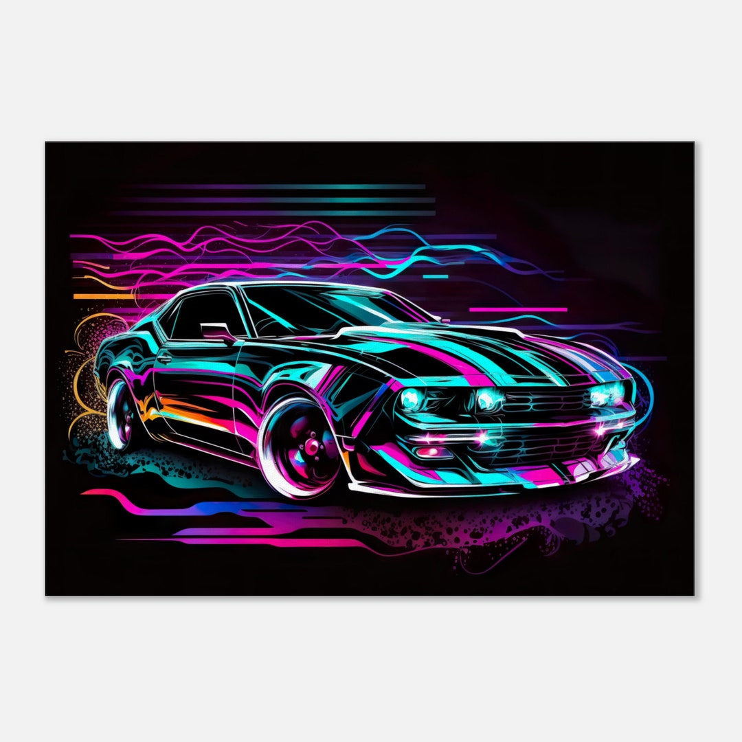 Chevy Camaro Neon Abstract Printed and Framed on a Canvas Wall Art ...