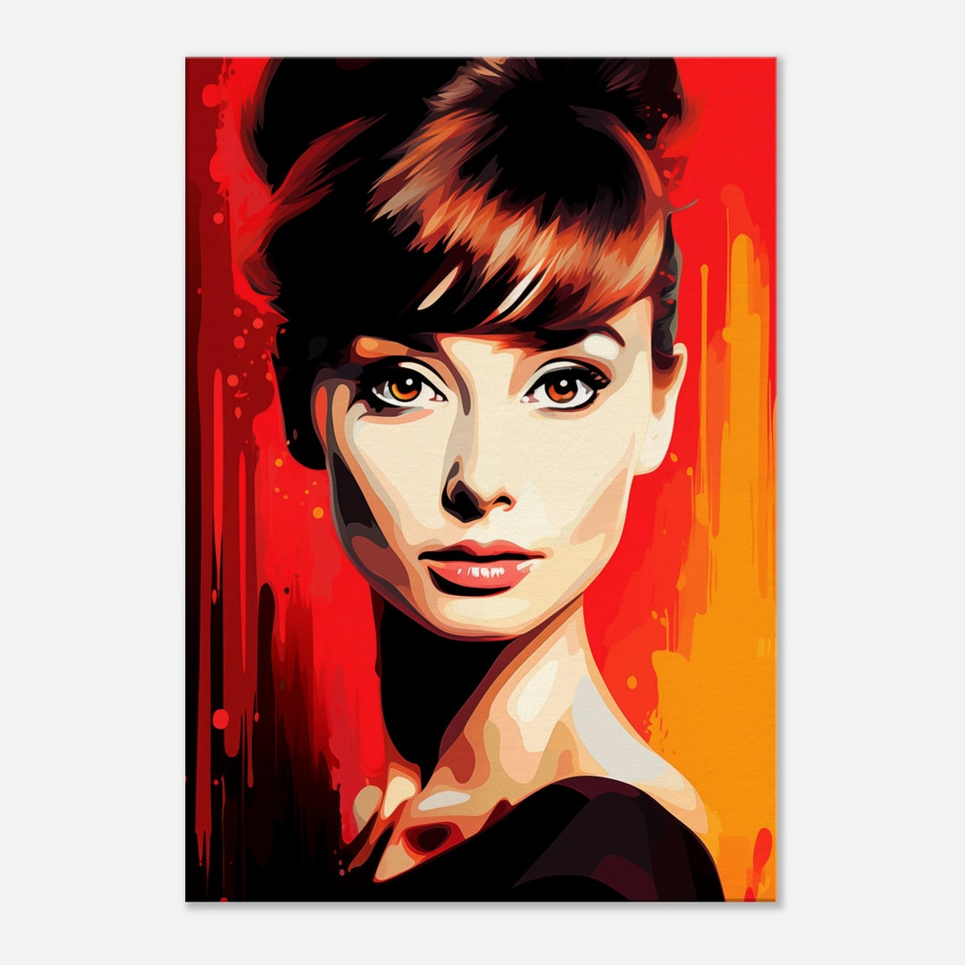 Audrey Hepburn Close-up Portrait in Watercolor on Red & Orange ...