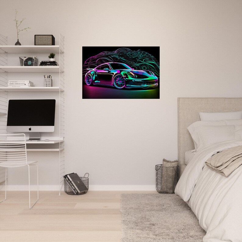 Porsche 911 Turbo S Canvas Abstract Neon Wall Art Wall - Etsy