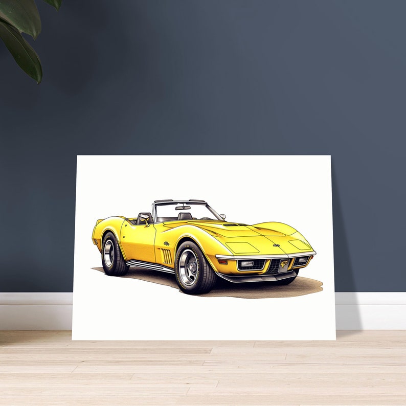 1973 Chevy Corvette Convertible Art Print: Yellow American Muscle Car ...