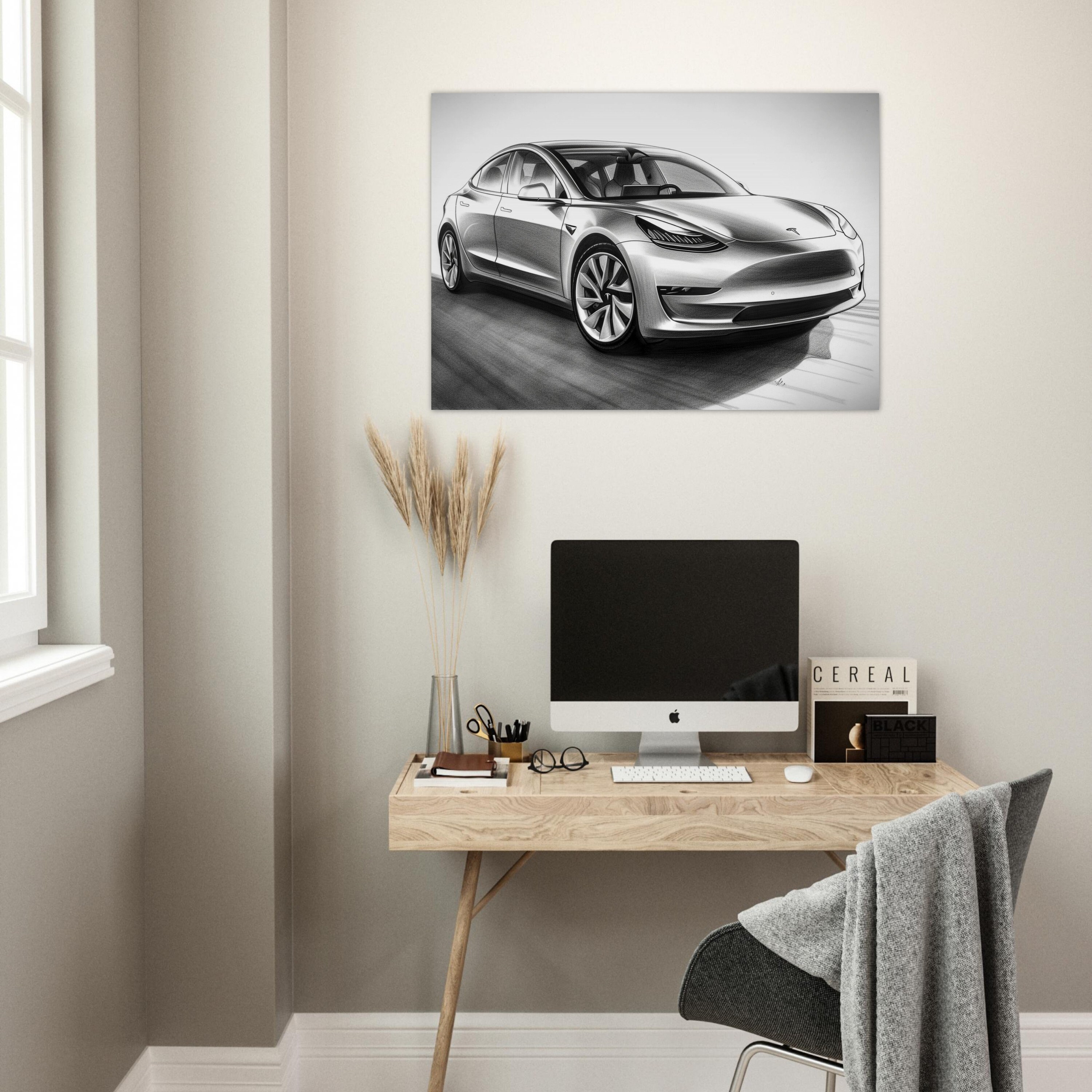 Tesla Model 3 Ultra-detailed Grayscale Pencil Sketch - Etsy