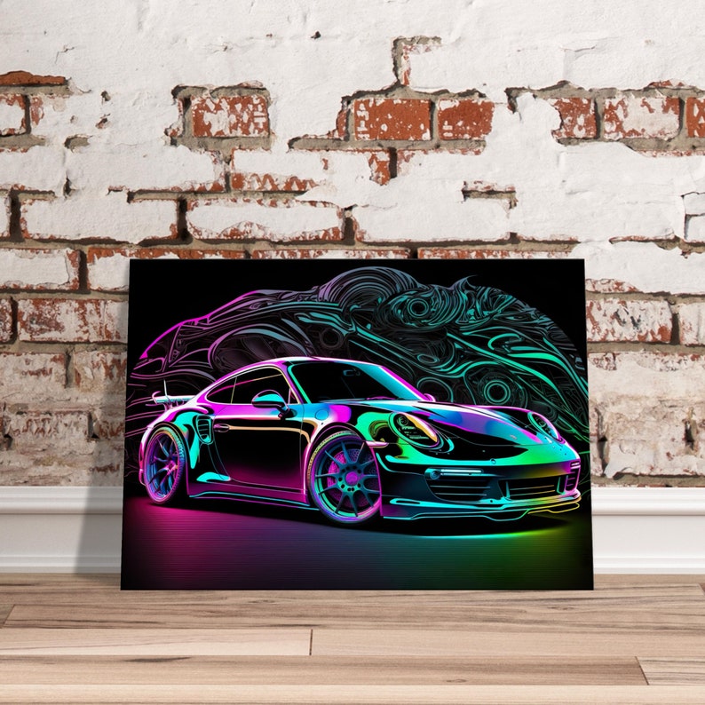 Porsche 911 Turbo S Canvas, Abstract Neon, Wall Art, Wall Print, Super ...