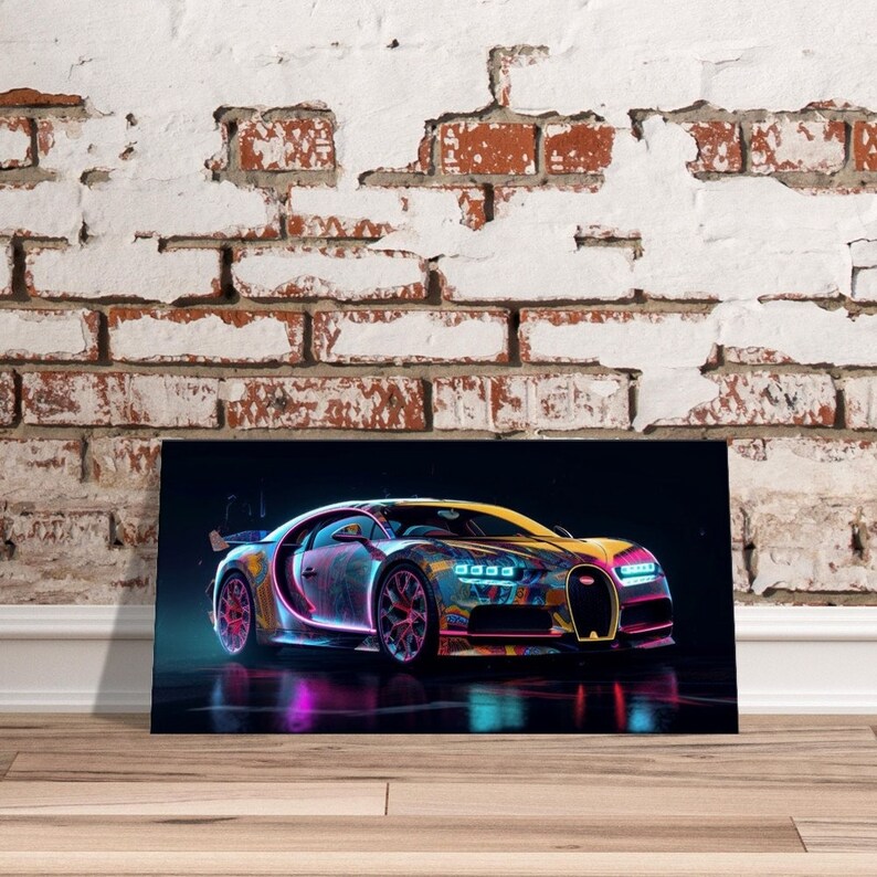 Bugatti Chiron Neon Canvas Art: Abstract Car Wall Decor - Etsy