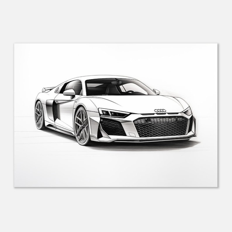 Audi R8 Front View: Exquisitely Detailed Grayscale Pencil Sketch ...