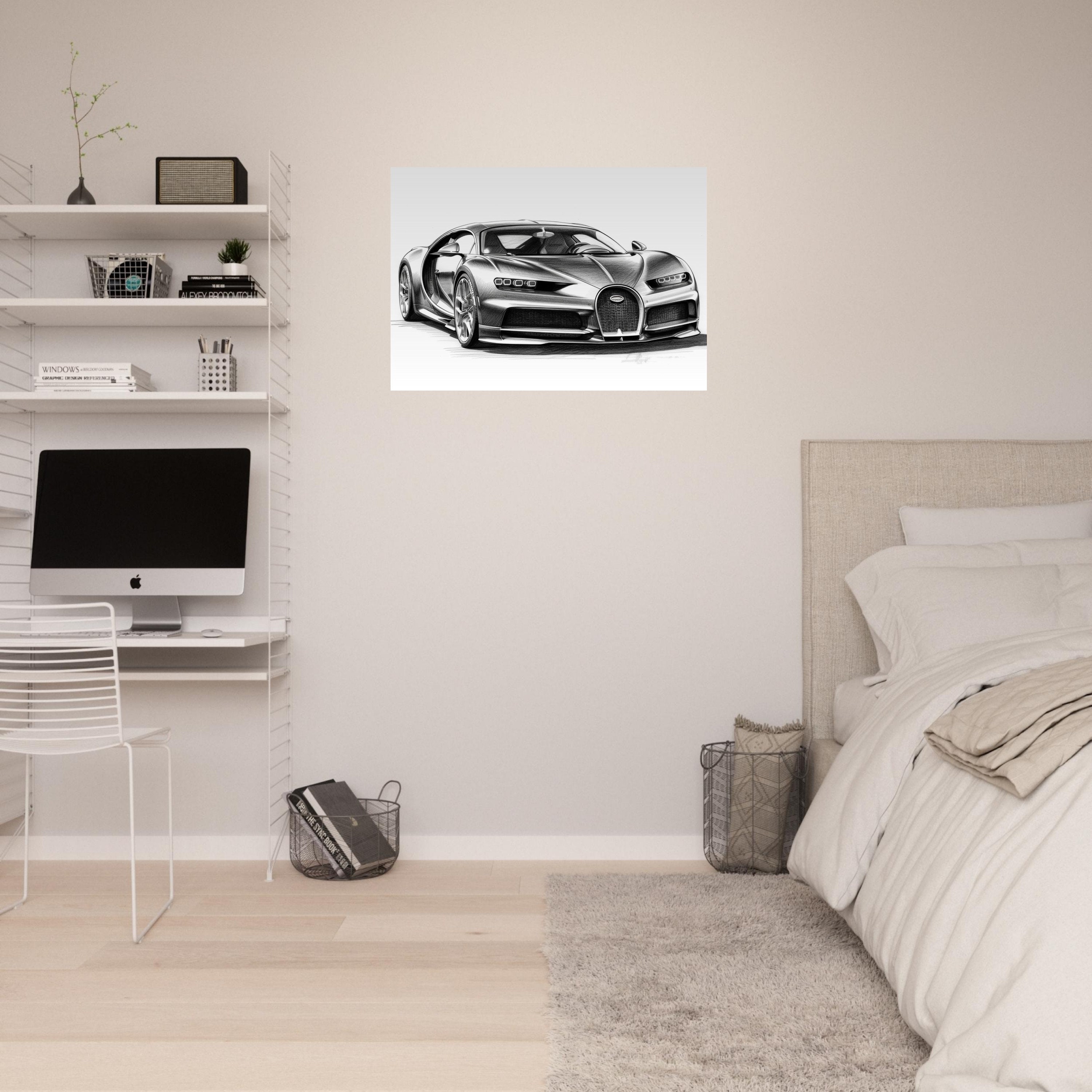 Bugatti Chiron Front View Handcrafted Pencil Sketch Detailed Monochrome ...