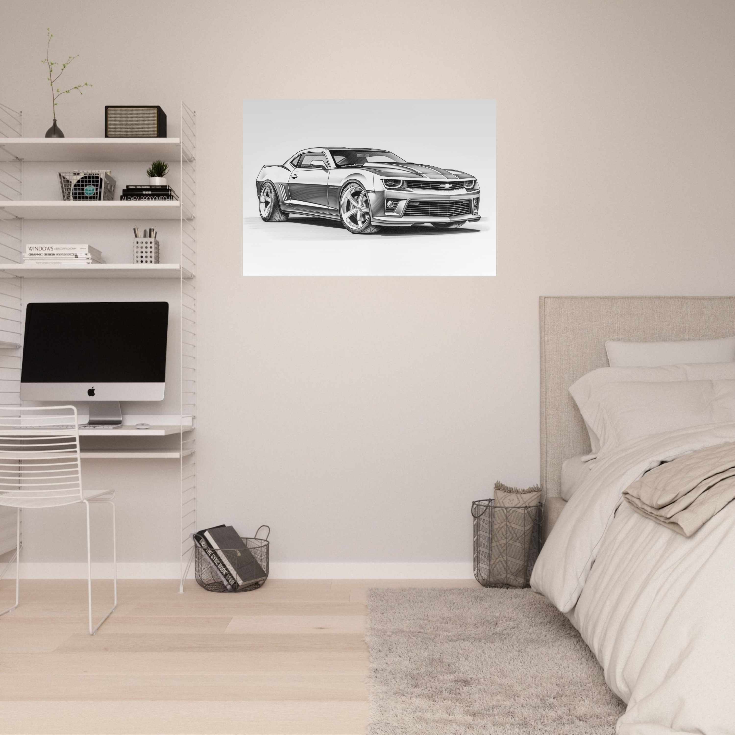 Chevy Camaro Front View: Captivating Grayscale Pencil Sketch, Classic ...