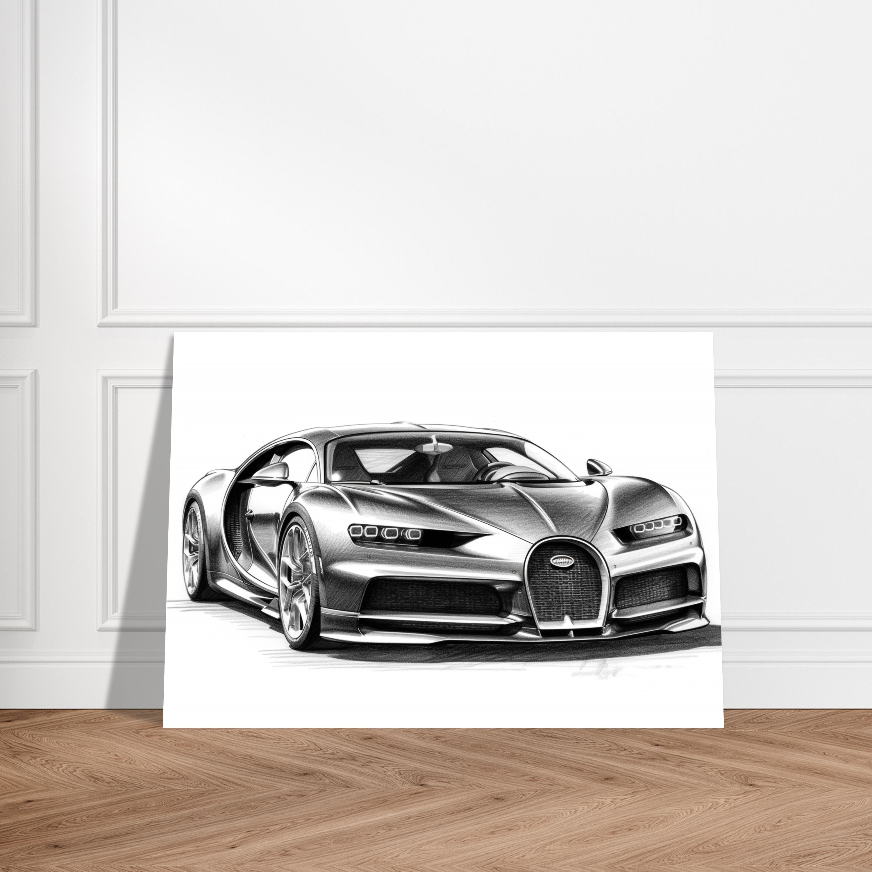 Bugatti Chiron Front View Handcrafted Pencil Sketch Detailed Monochrome ...