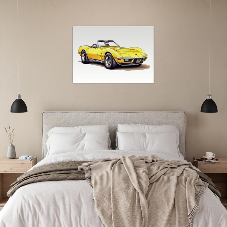 1973 Chevy Corvette Convertible Art Print: Yellow American Muscle Car ...