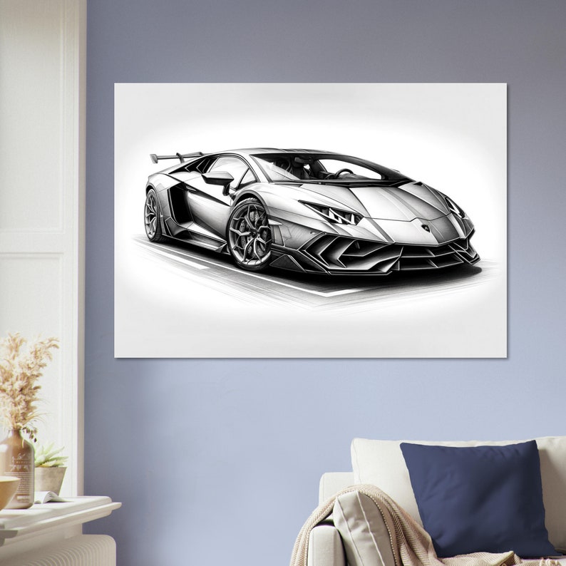Lamborghini Grayscale Pencil Sketch Art Print: Luxury Car Poster - Etsy