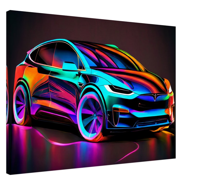 Tesla Model X Abstract Neon Canvas Wall Art Unique Art Home - Etsy