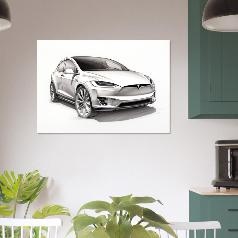 Tesla Model X Sketch Art Print - Grayscale Car Poster - Etsy