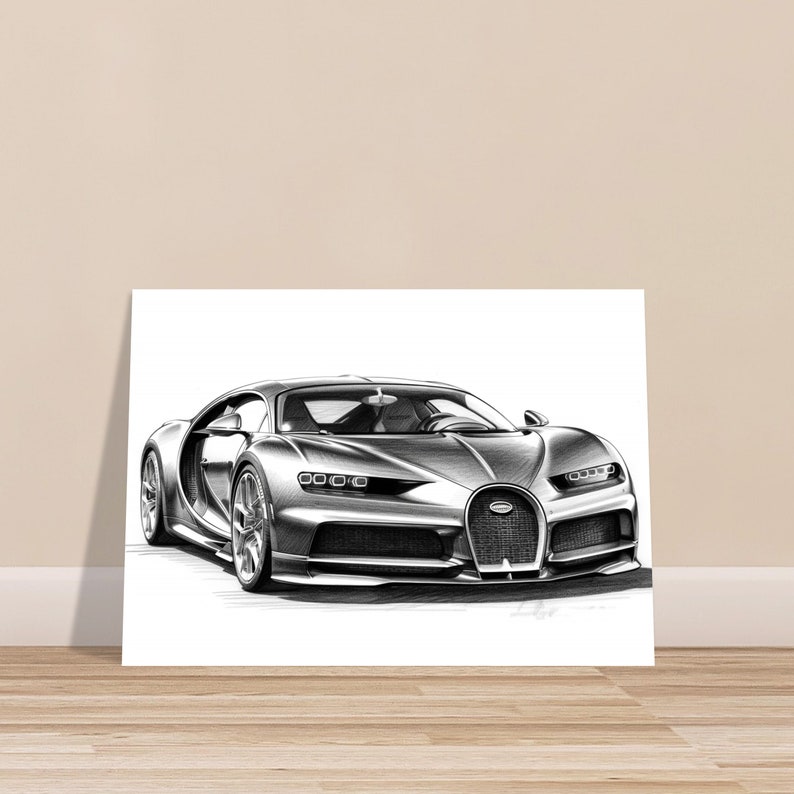 Bugatti Chiron Front View Handcrafted Pencil Sketch | Detailed ...