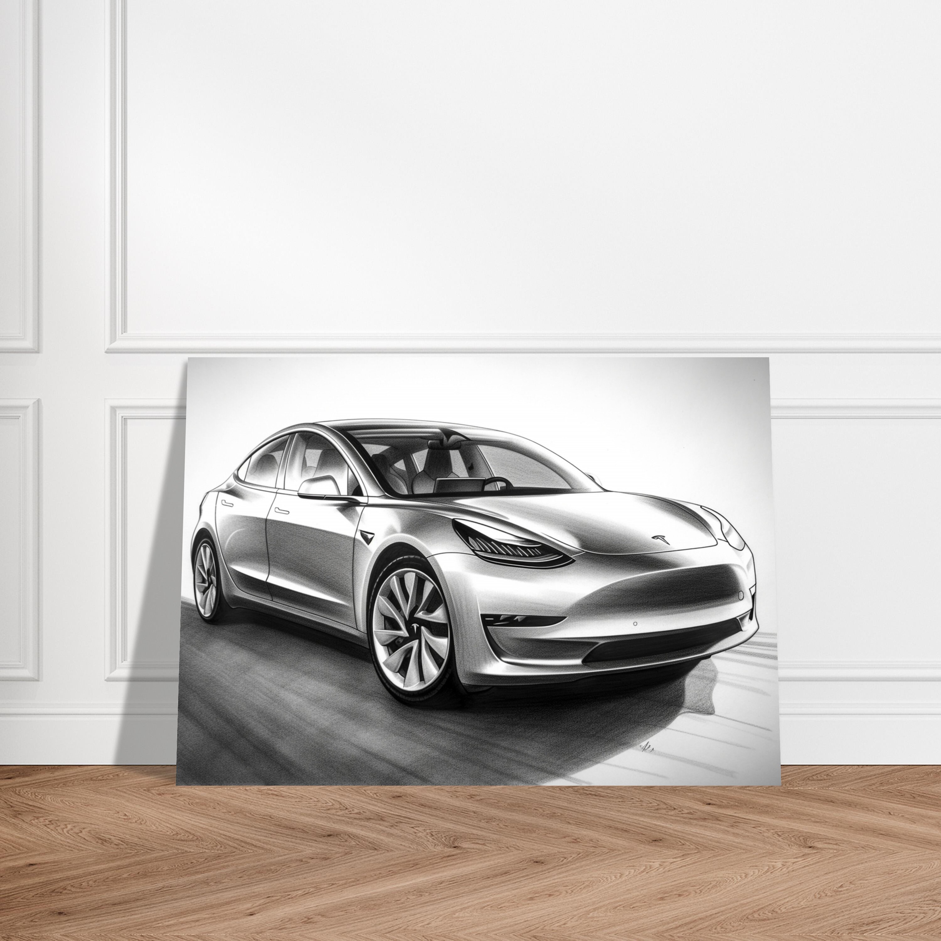 Tesla Model 3 Ultra-detailed Grayscale Pencil Sketch - Etsy