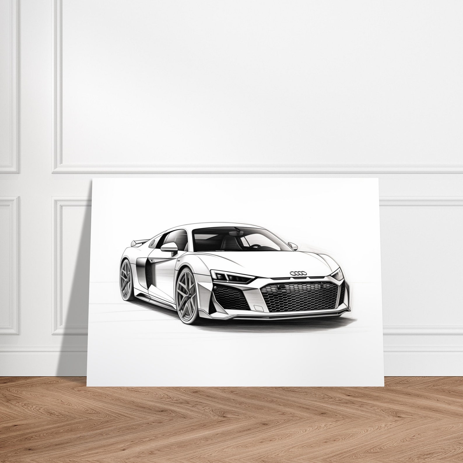 Audi R8 Front View: Exquisitely Detailed Grayscale Pencil Sketch ...