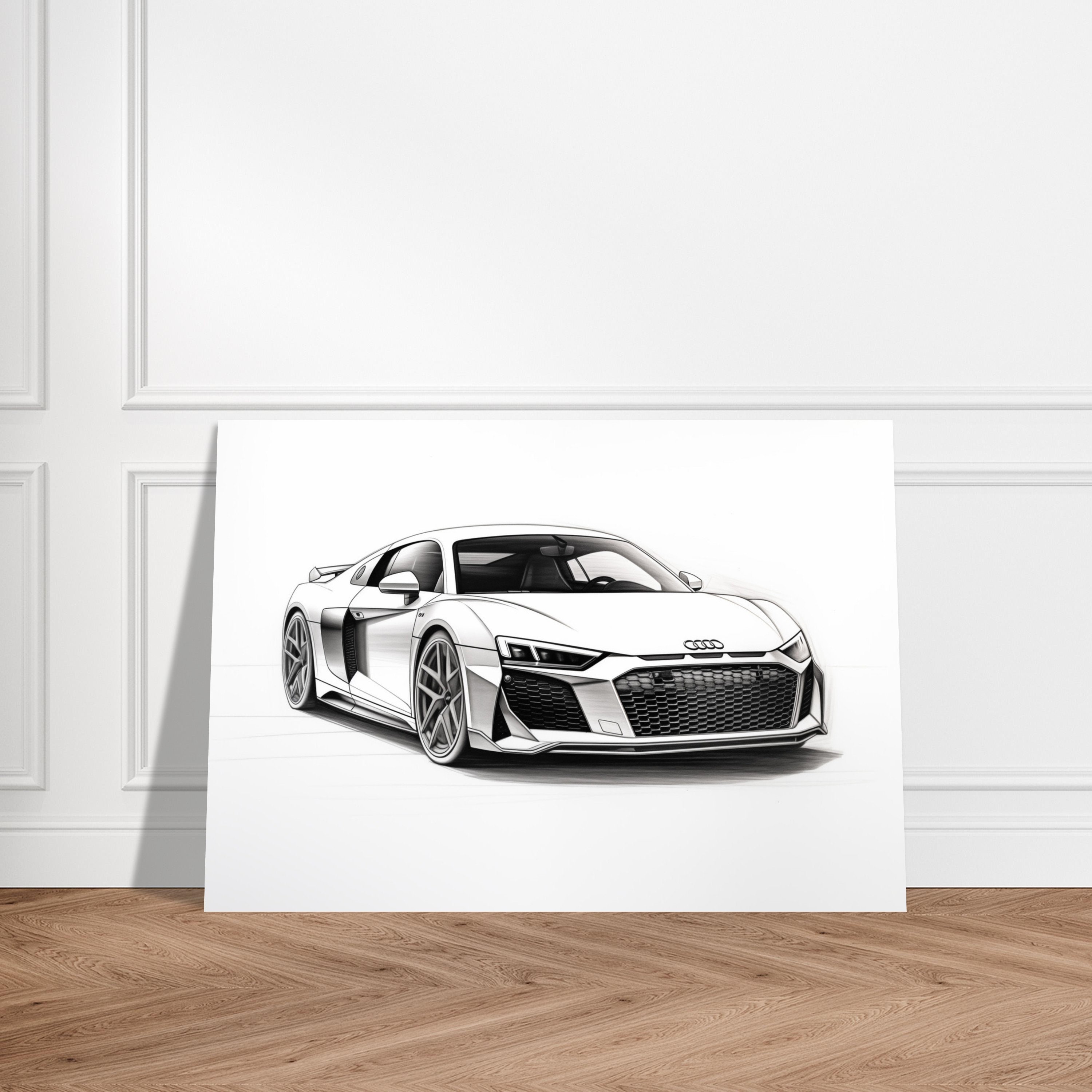 Audi R8 Front View: Exquisitely Detailed Grayscale Pencil Sketch, Sophisticated Monochrome Art ...