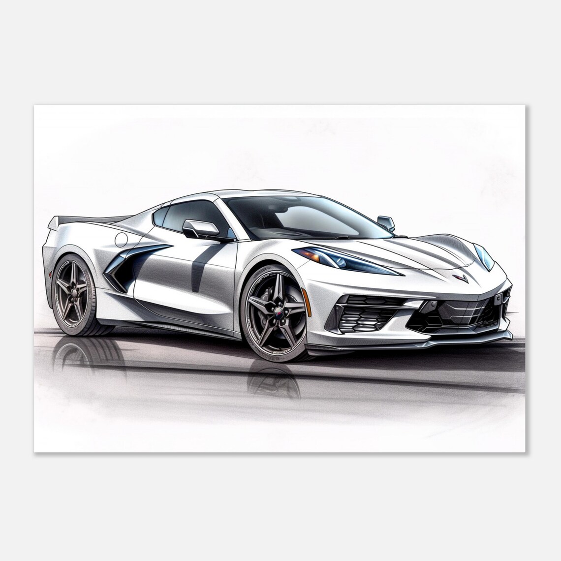 Chevy Corvette Ultra-detailed Grayscale Pencil Sketch on a Premium ...