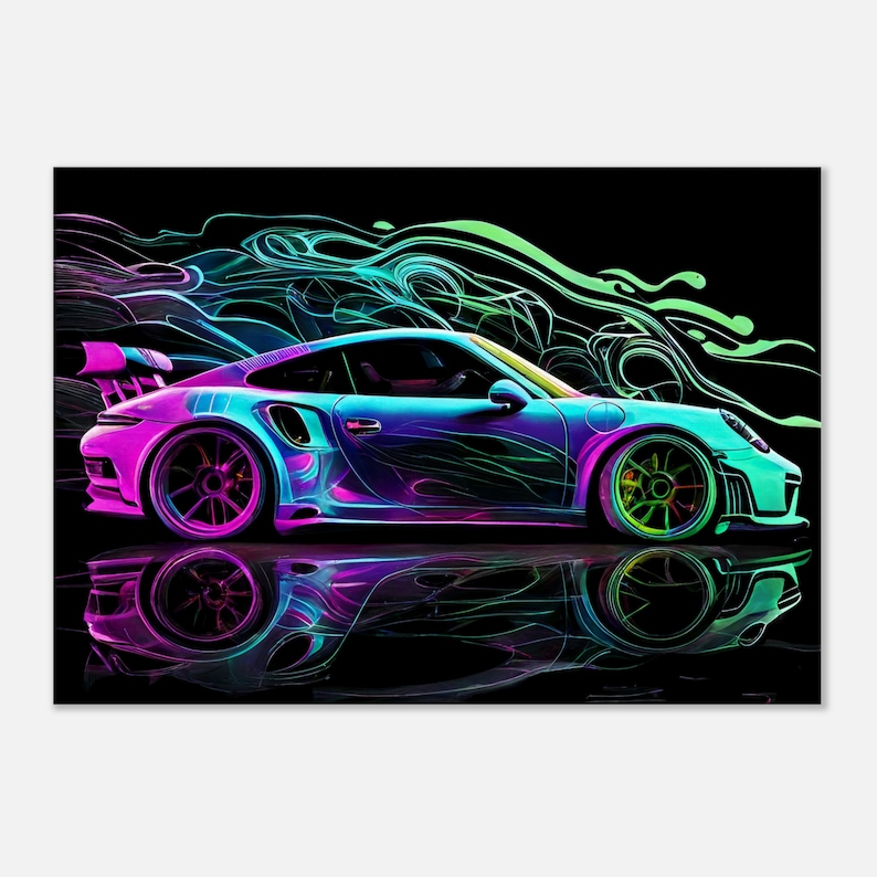 Porsche 911 GT3 RS Canvas Art: Abstract Neon Car Print - Etsy