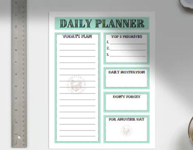 Mint Green Daily Planner • Canva Template • Digital Download • Print at ...