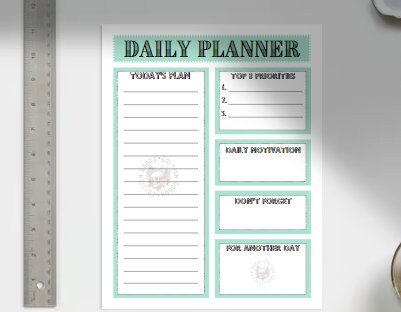 Mint Green Daily Planner • Canva Template • Digital Download • Print at ...