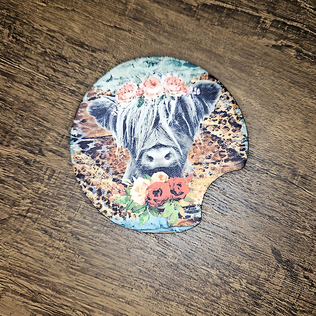 Highland Cow Set • Round Drink Coaster • Western Themed • Cow With ...