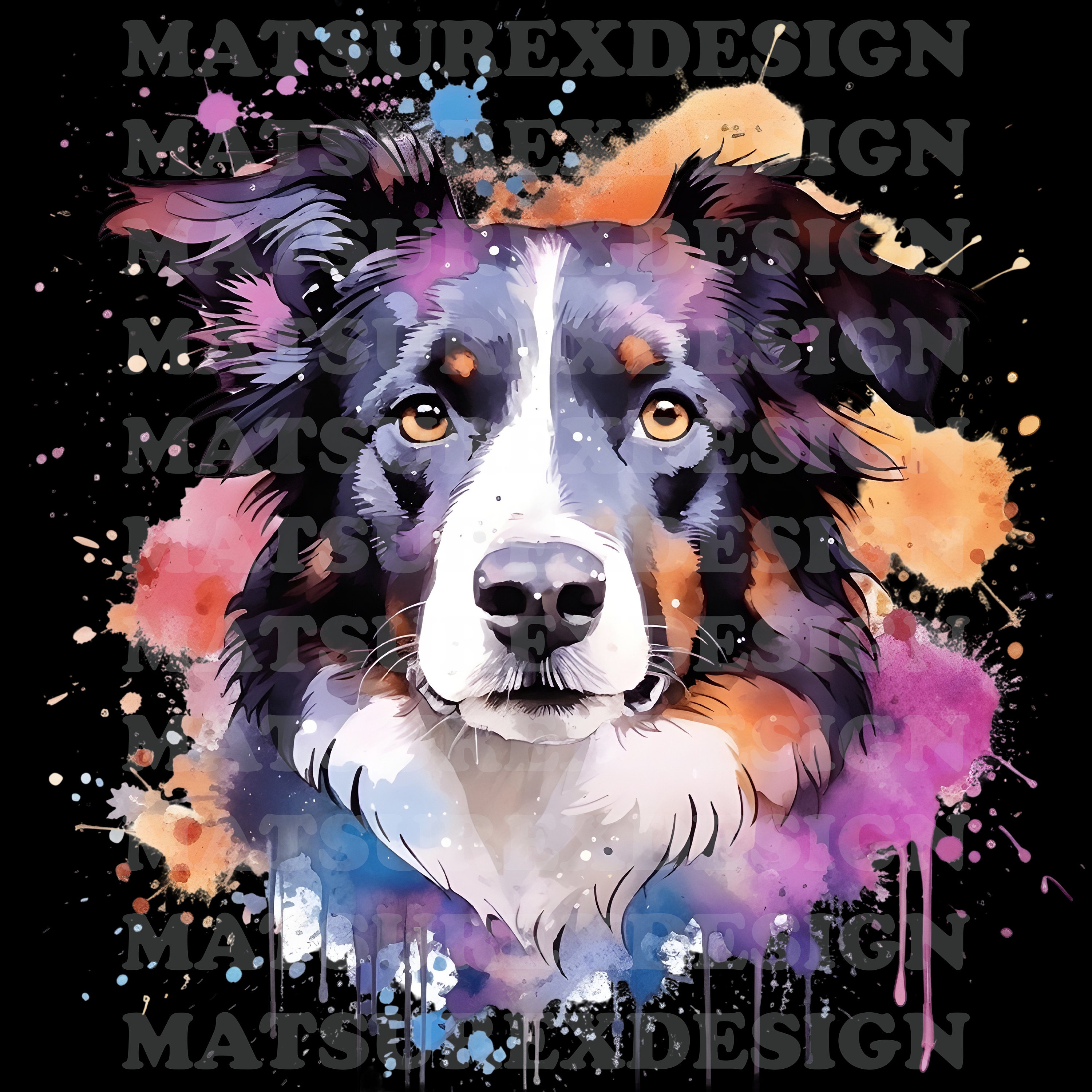 Border Collie 4 | Beautiful Watercolor Portrait Flowers | PNG JPG ...