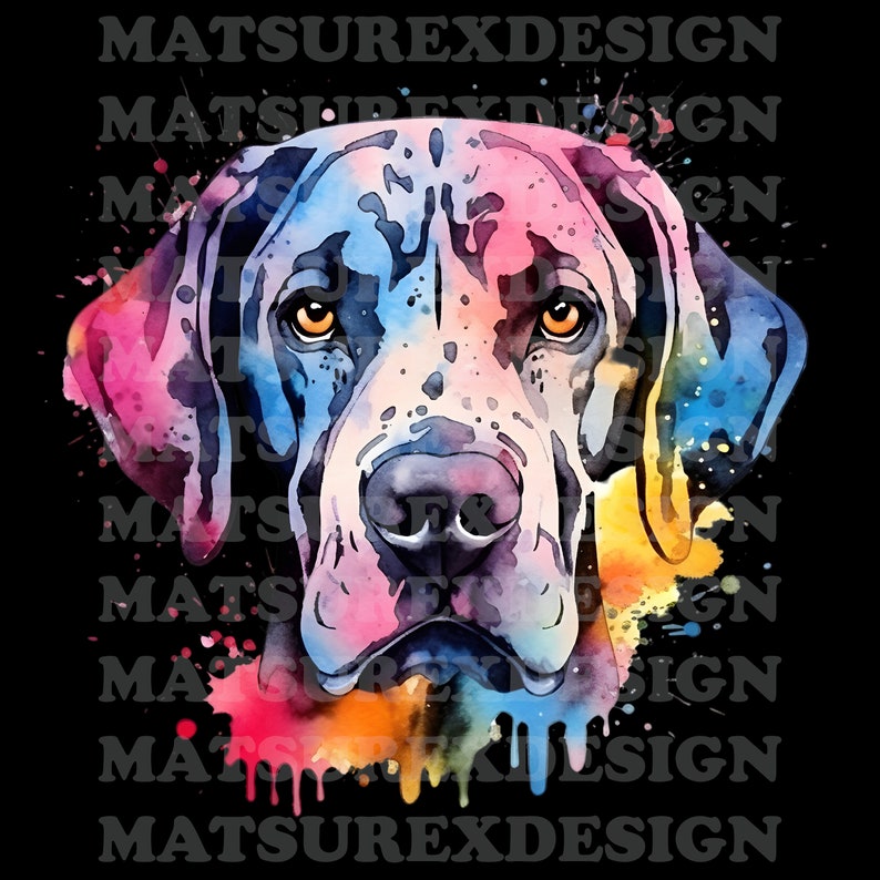 Great Dane 3 | Beautiful Watercolor Portrait | PNG JPG | Digital ...