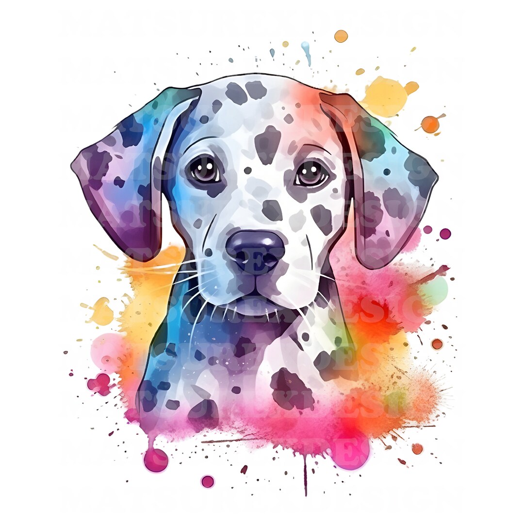 Dalmatian Puppy 8 Beautiful Watercolor Portrait PNG JPG Digital ...