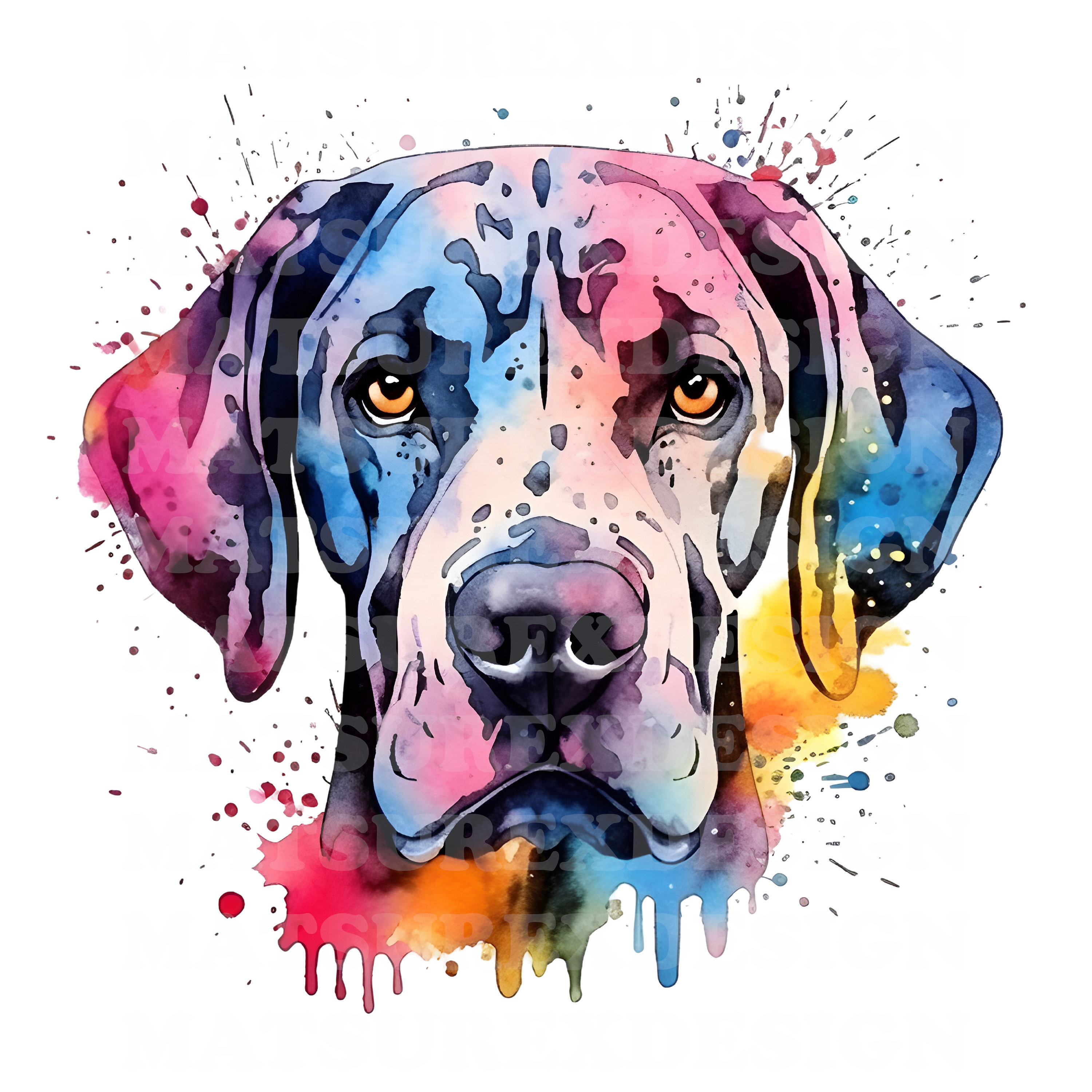Great Dane 3 | Beautiful Watercolor Portrait | PNG JPG | Digital ...