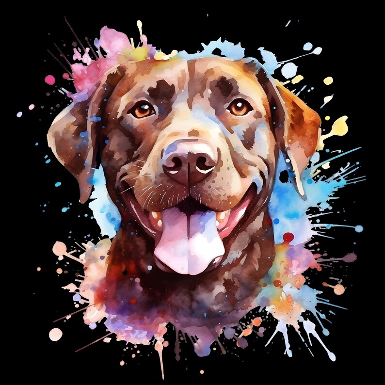 Chocolate Lab 8 | Beautiful Watercolor Portrait | PNG JPG | Digital ...