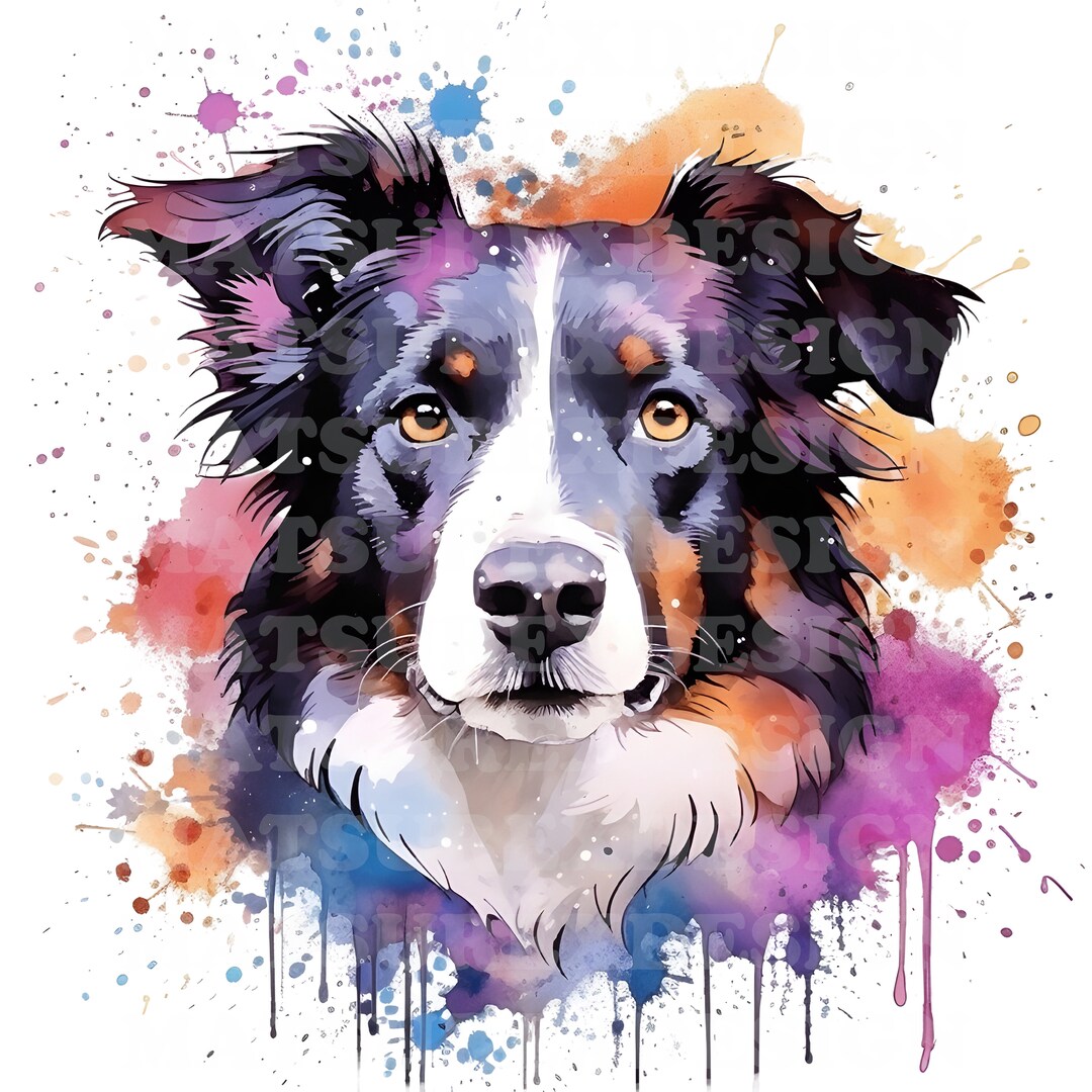 Border Collie 4 | Beautiful Watercolor Portrait Flowers | PNG JPG ...