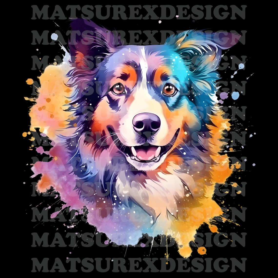 Australian Shepherd 6 | Beautiful Watercolor Portrait | Tri Color Dog ...