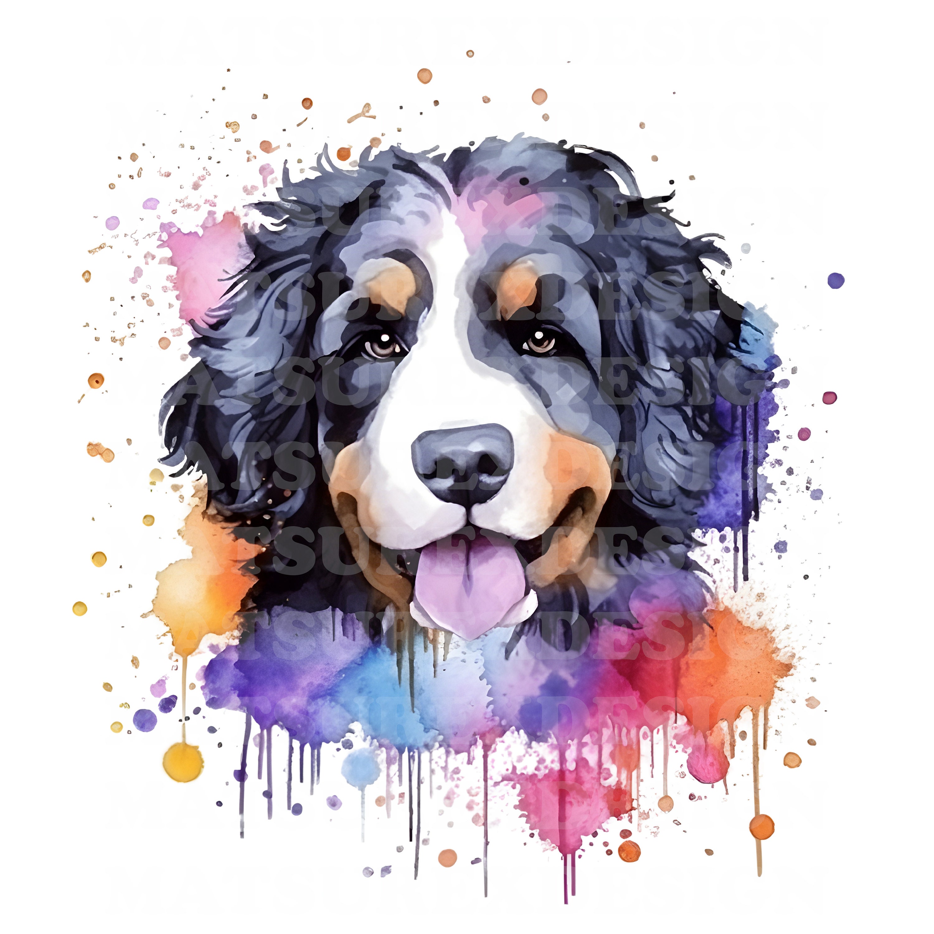 Bernedoodle 4 | Beautiful Watercolor Portrait | Tri Color Dog | PNG JPG ...