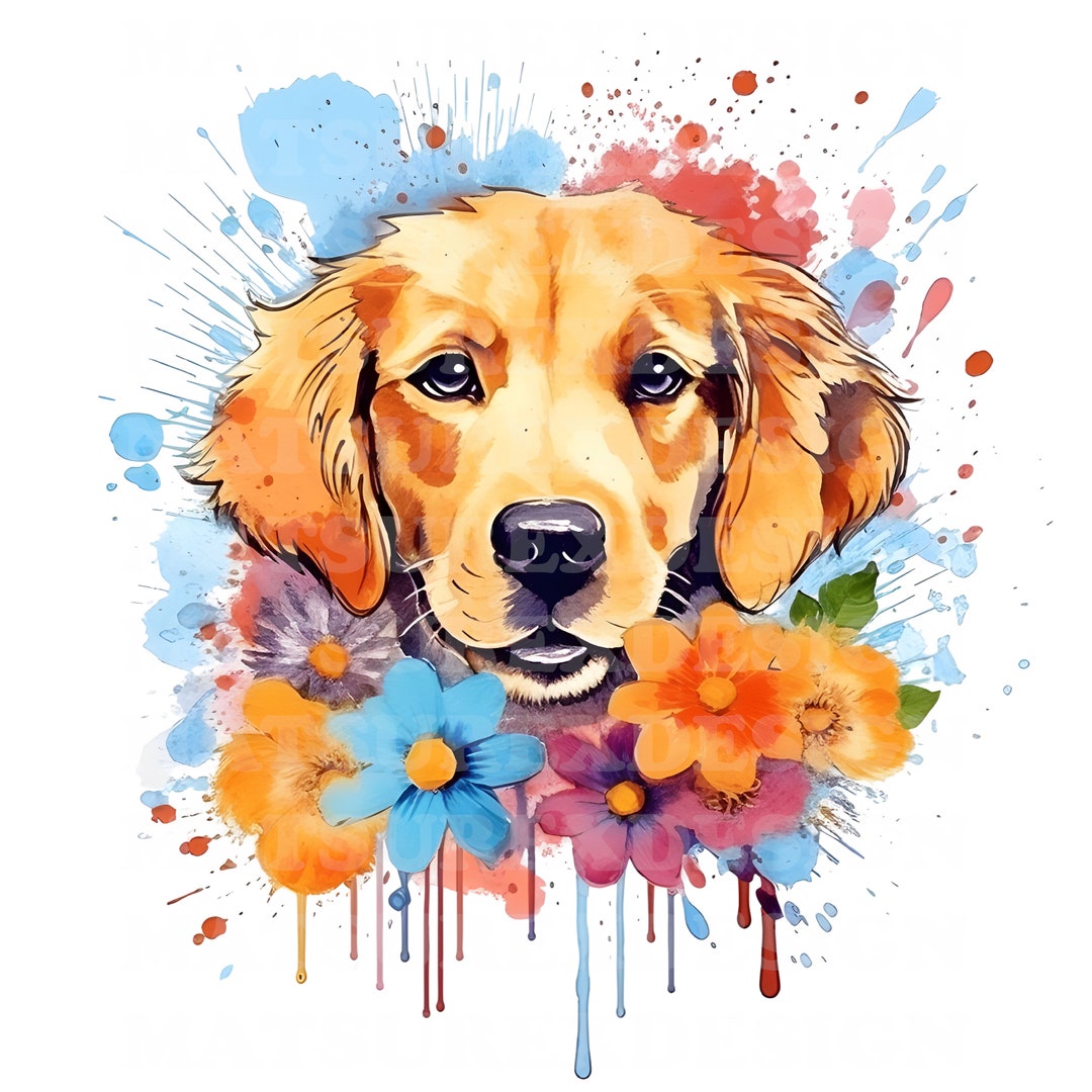 Golden Retriever 2 | Watercolor Portrait | Dog | PNG JPG | Digital ...