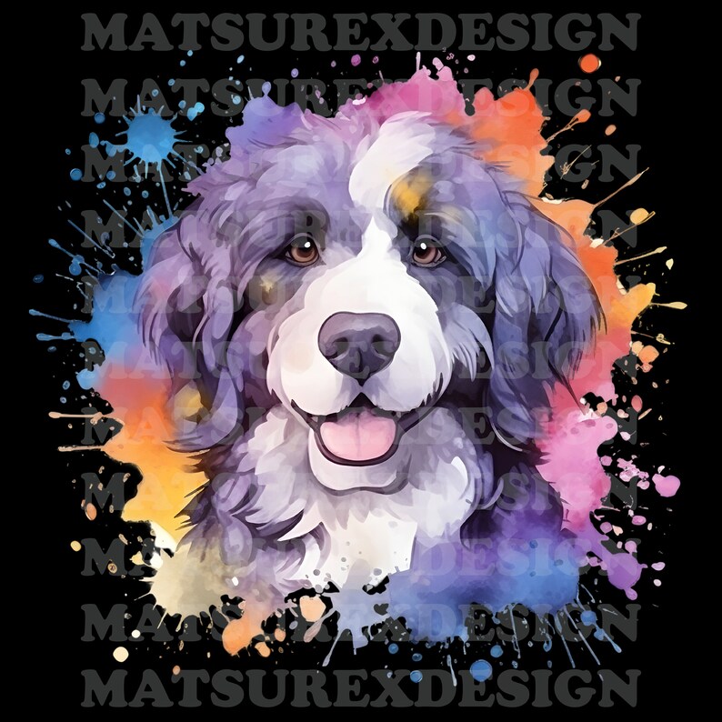Bernedoodle 3 | Beautiful Watercolor Portrait | Tri Color Dog | PNG JPG ...