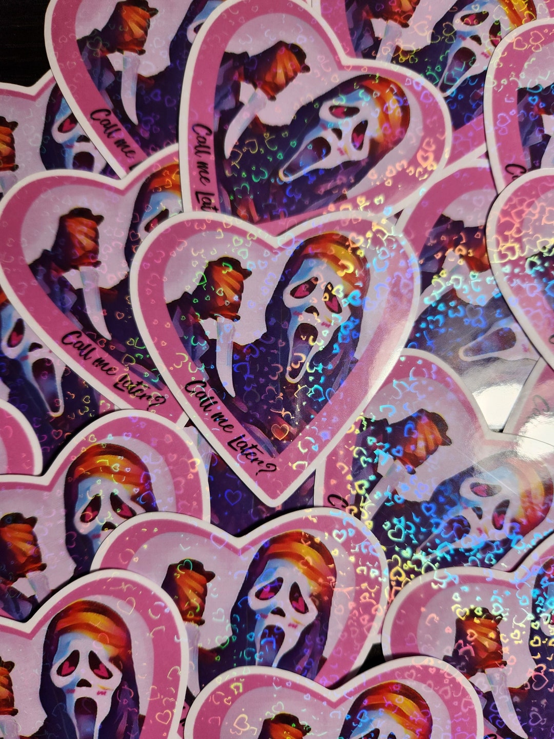 Ghost Face Scream Holographic Sticker call Me Later Heart Vinyl Sticker ...