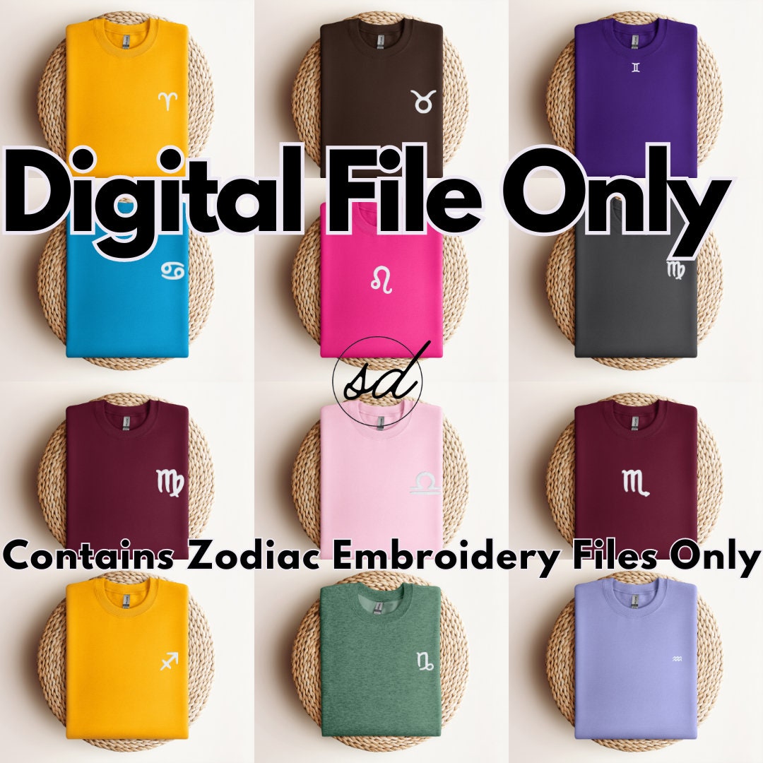 50 Zodiac Machine Embroidery Files, 5 Sizes of All 12 Zodiac Signs ...