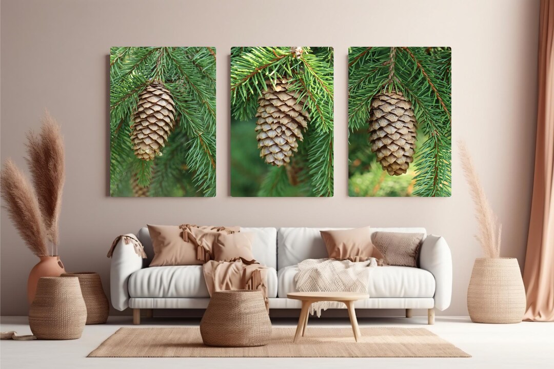 Pine Cone Wall Art Printable Set of 3 Pine Cone Photo Holiday Decor ...