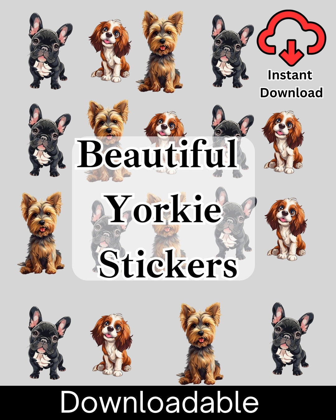 Adorable Puppy Print and Cut Digital PNG Sticker Sheets 8 Cute Yorkie ...