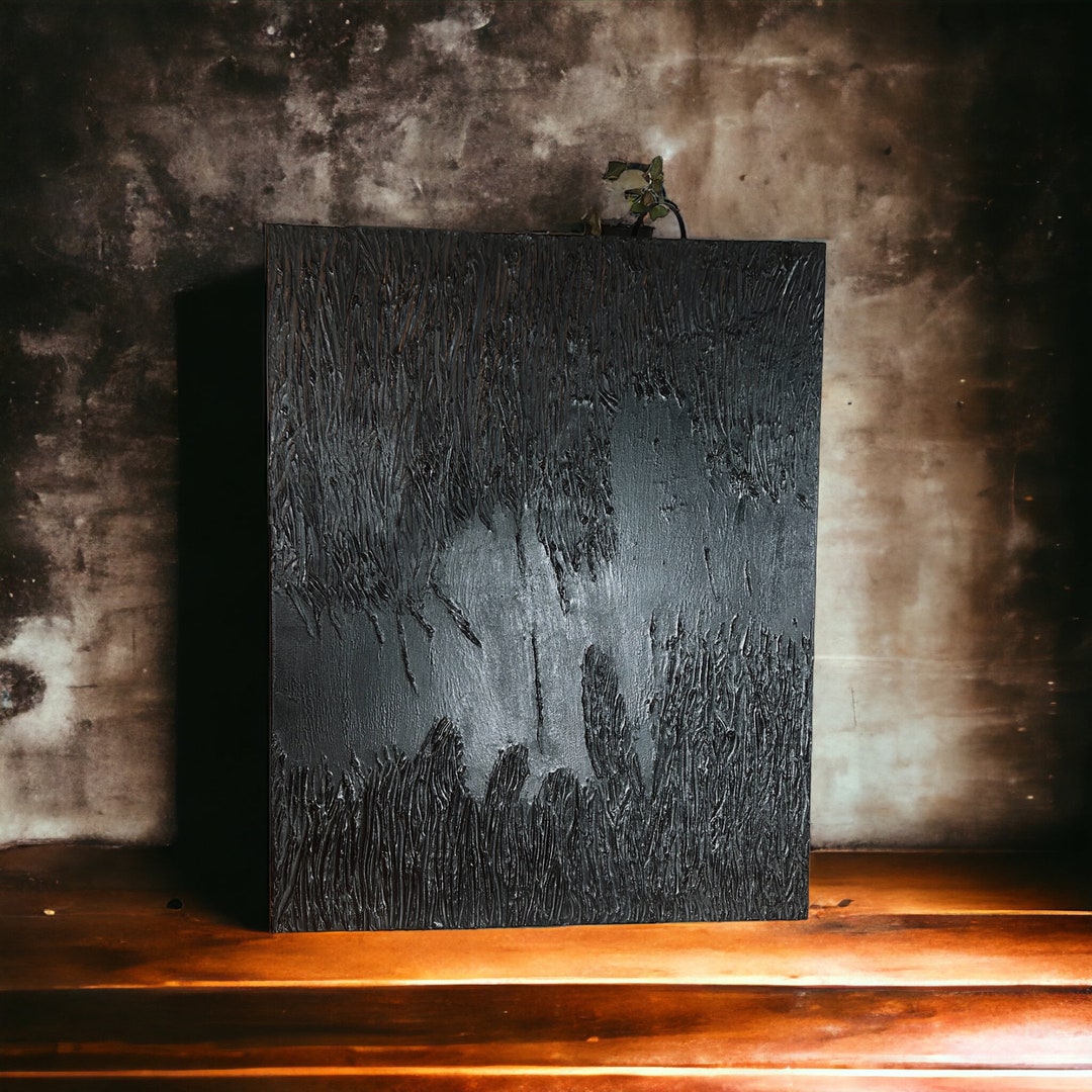 Black Texture Painting Oversized 3D Plaster Art Canvas Art Black ...