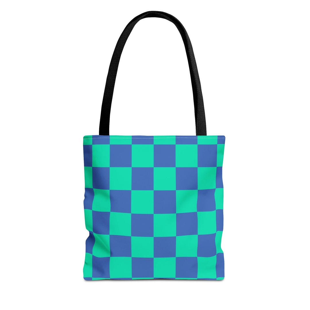 Blue Teal Checkerboard Tote Bag | All Over Print - Etsy