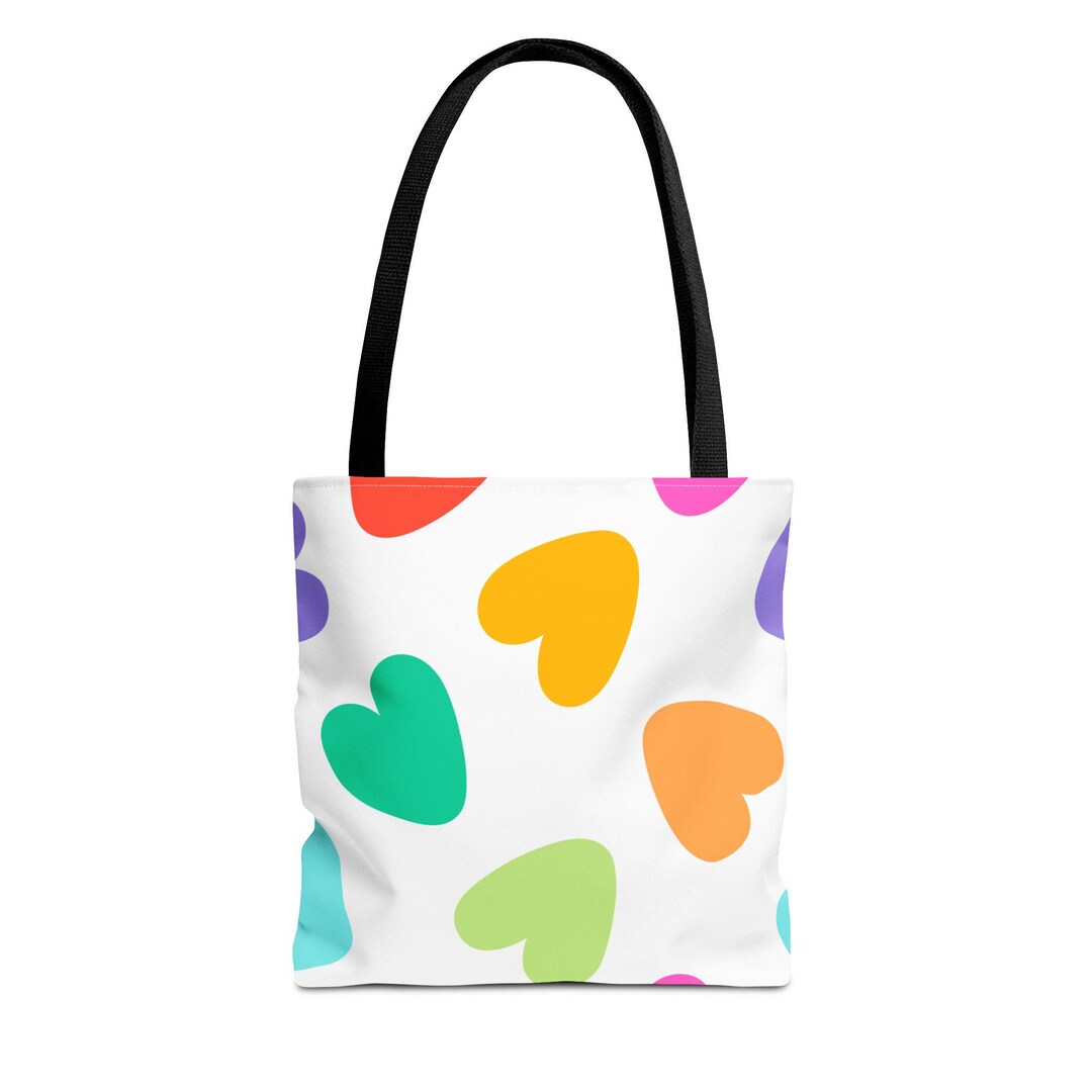 Colorful Heart Pattern Tote Bag | Rainbow Hearts Allover Print - Etsy