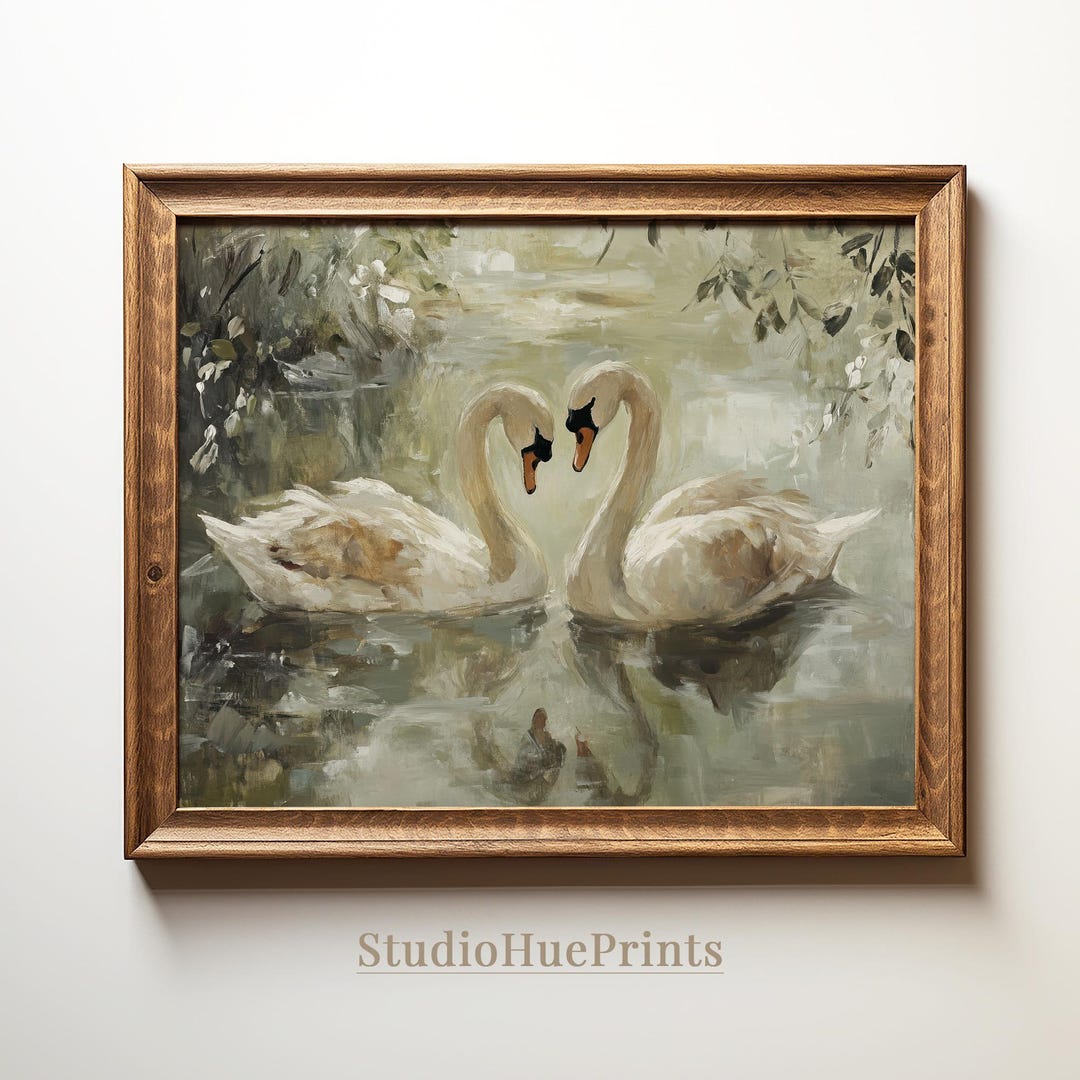 Printable Vintage Swan Art | Antique Swan Painting | Rustic Farmhouse ...