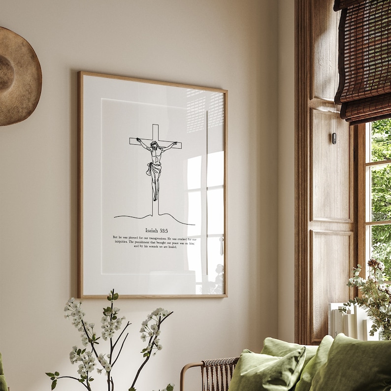 Minimalist Christian Line Art, Crucifixion of Christ, Calvary, Jesus on ...