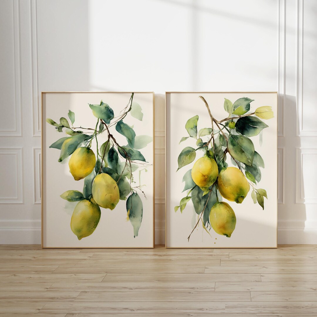 Set of 2 Watercolor Lemons Printable Wall Art Lemons Print Botanical ...