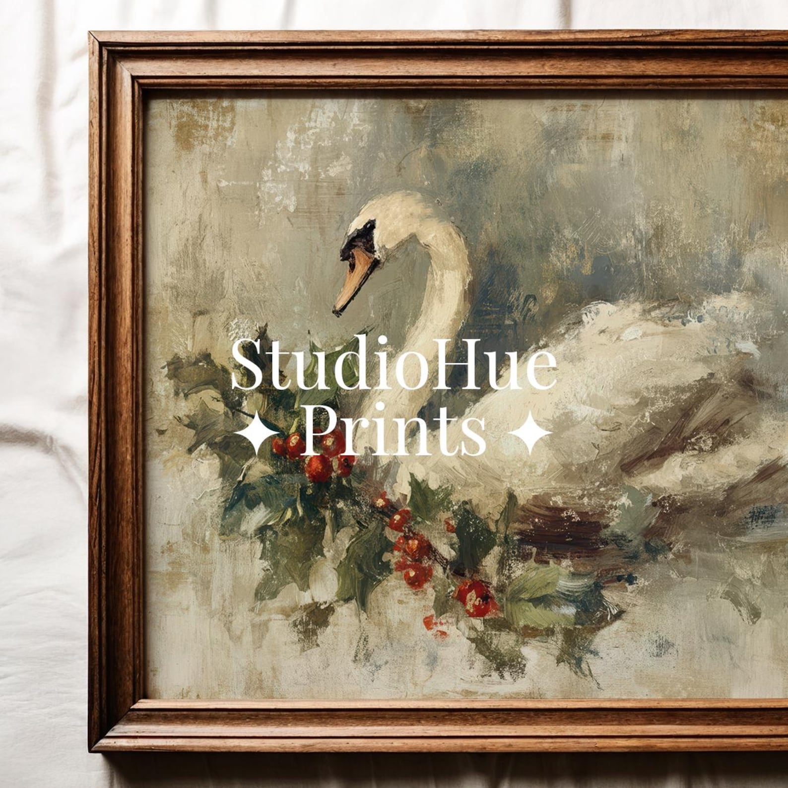 Vintage Swan Christmas Printable Wall Art, Rustic Christmas Decor ...