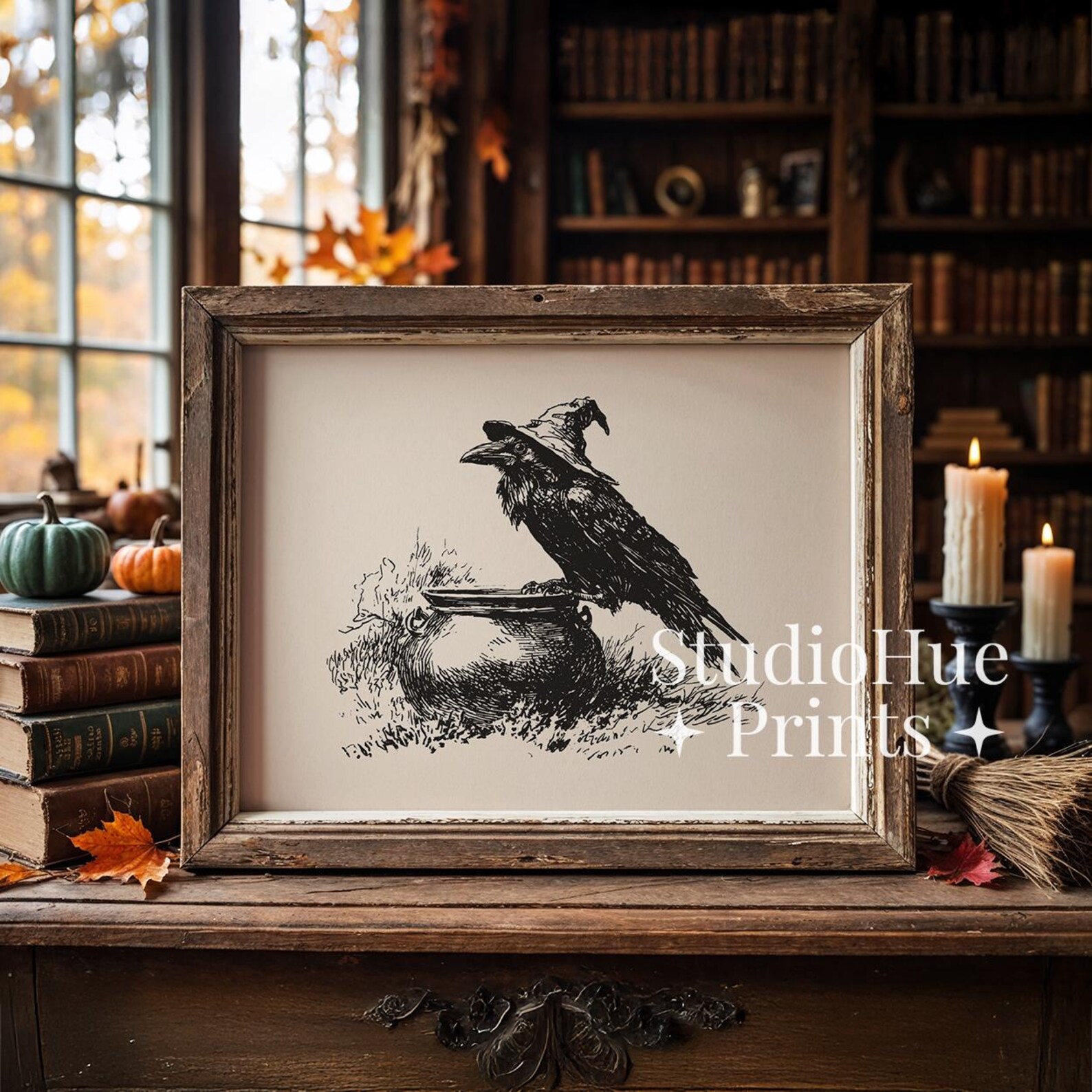 Witchy Raven Sketch Print, Vintage Halloween Decor (digital Print) - Etsy